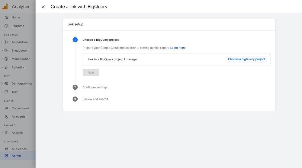 How to set up BigQuery linking in your Google Analytics 4 property