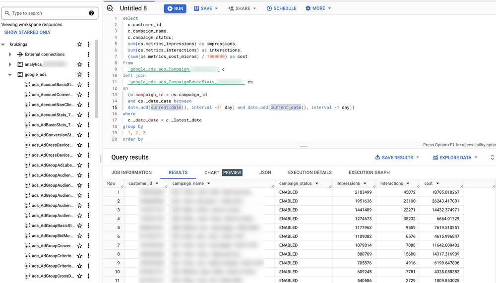 How to set up the Google Ads data transfer to BigQuery