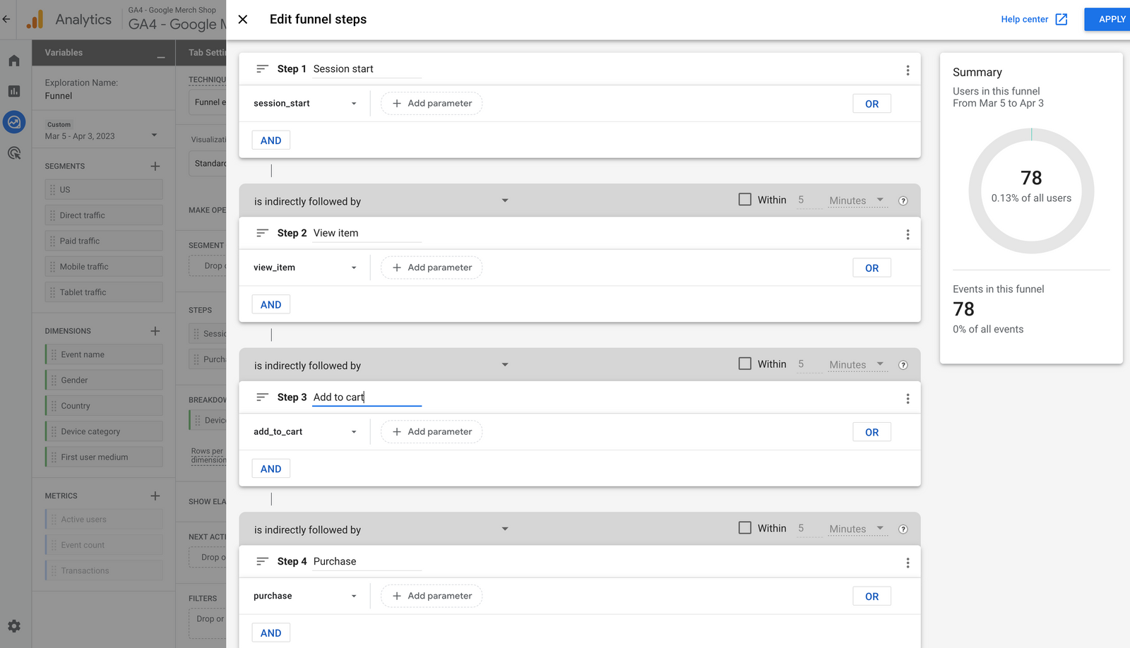 How to create a GA4 funnel exploration table with completion and ...