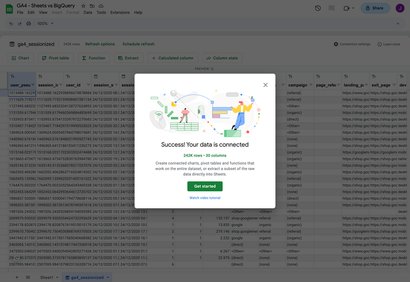 How to set up Google 'Connected' Sheets to access GA4 BigQuery export ...